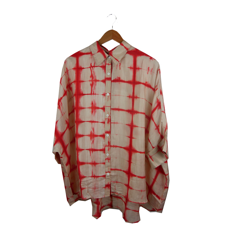 Bianco Levrin Rene Silk Shirt Tie Dye Square Beige/Coral