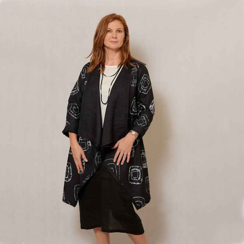 Bianco Levrin Gil Silk Reversible Jacket Black Tiedye/Plain