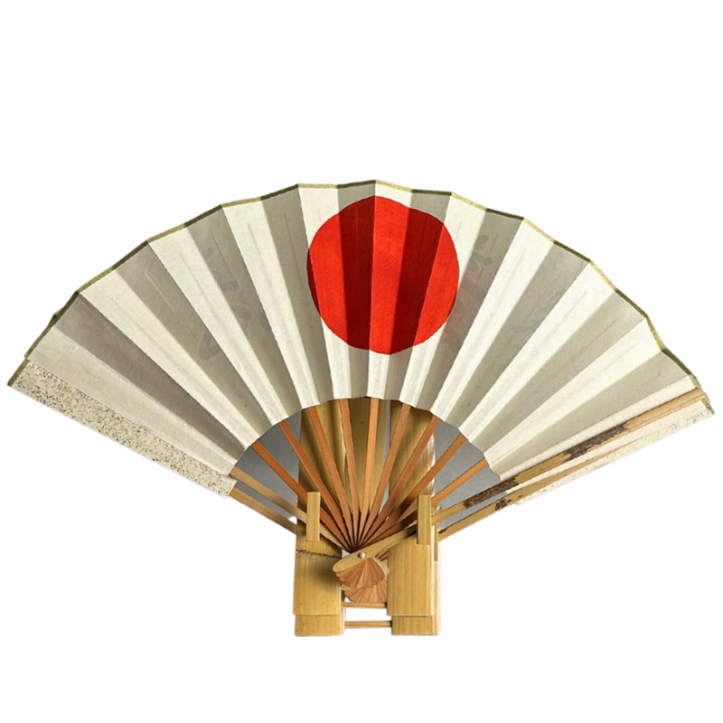 Japanese Vintage Painted Paper Folding Fan Kanji & Sun