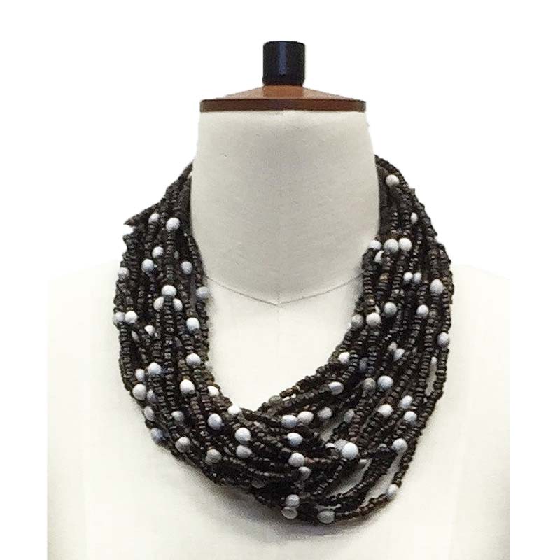 eskandar coconut beads & tears 'twist' necklace short