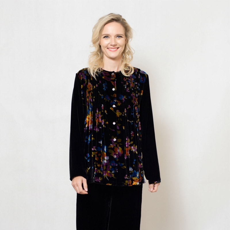 Bianco Levrin Sabine Floral Pleated Velvet Shirt